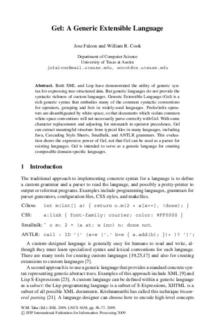 Pdf Gel A Generic Extensible Language Jose Gregorio Falcon