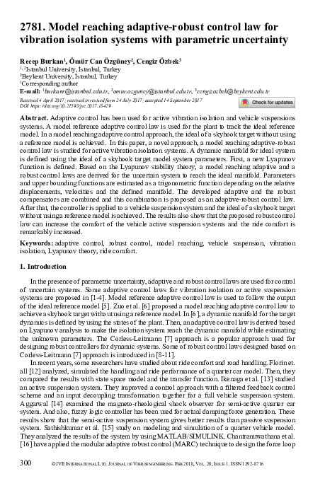 Pdf Model Reaching Adaptive Robust Control Law For Vibration Isolation Systems With Parametric