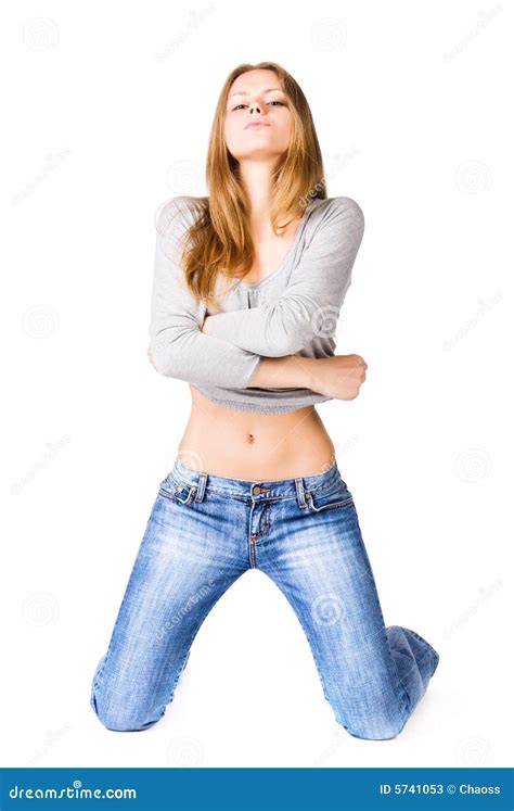 Junge Reizvolle Frau Auf Knien Stockbild Bild Von D Nn Magen