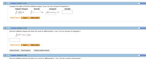 solved complete the table to find the indefinite
