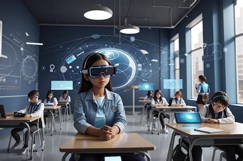 Premium Photo Futuristic School Classroom With Augmented Reality