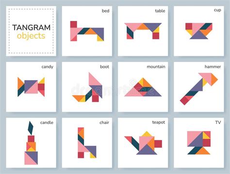 Tangram Puzzle Vector Set With Various Objects Stock Vector