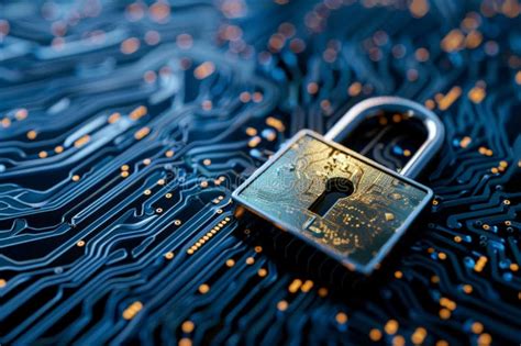 Cyber Security Digital Data Security Padlock On Abstract Circuit Board Network And Data