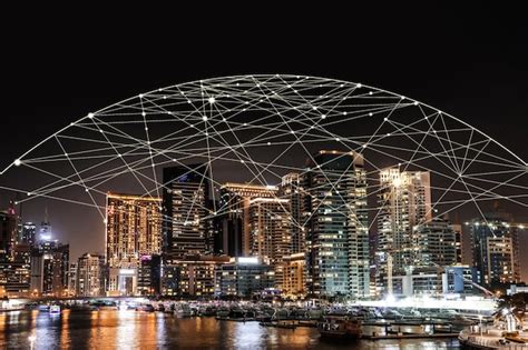 Premium Photo Night Cityscape And Network Connection Lines Cloud Technology