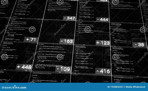 Computer Codes In Cells With Numbers On Black Background Animation