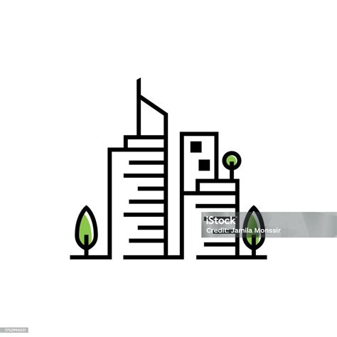 창조 적이고 및 현대 로고 특징 A 도시 스카이라인 현대 도시 로고 디자인 기호 서식 파일 플랫 스타일 벡터 일러스트 건물