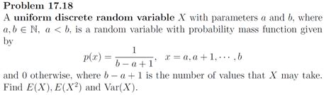 solved problem 17 18 a uniform discrete random variable x