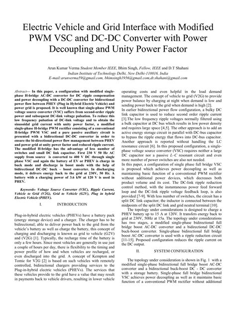 Pdf Electric Vehicle And Grid Interface With Modified Pwm Rectifier And Dc Dc Converter With