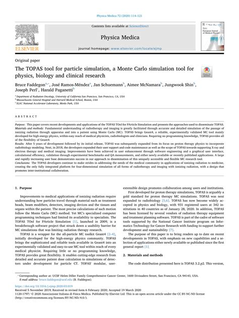 PDF The TOPAS Tool For Particle Simulation A Monte Carlo Simulation Tool For Physics Biology