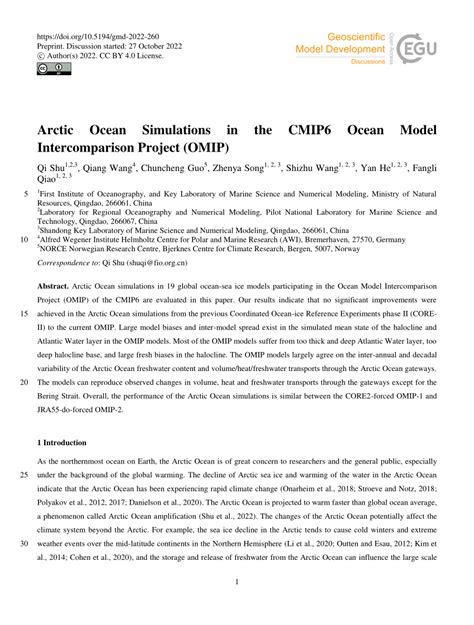 PDF Arctic Ocean Simulations In The CMIP Ocean Model Intercomparison Project OMIP