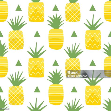 열 대 형상 파인애플과 귀여운 완벽 한 패턴입니다 벡터 여름 인쇄입니다 신선한 디자인 일러스트입니다 노랑에 대한 스톡 벡터 아트