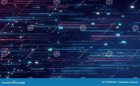 digital data network binary code running big data concept dark blue number grid dot line stock