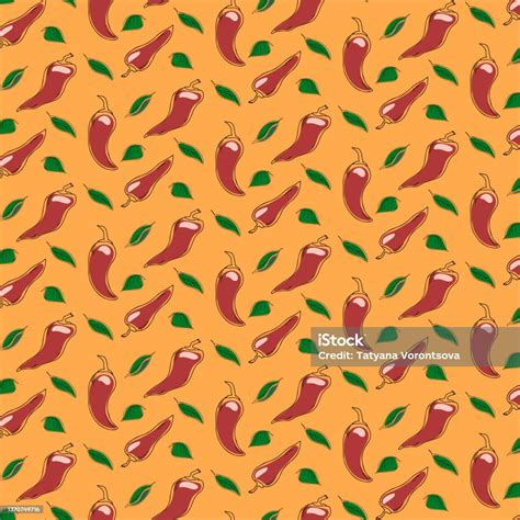 붉은 뜨거운 칠리 페퍼와 녹색 잎 다채로운 매끄러운 패턴 녹색에 대한 스톡 벡터 아트 및 기타 이미지 녹색 멕시코 빨강 Istock