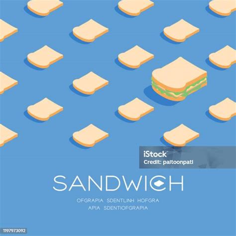샌드위치 슬라이스 빵 3d 등각 투영 패턴 아침 빵집 개념 포스터 및 소셜 배너 포스트 스퀘어 디자인 일러스트 레이션 복사 공간 벡터 Eps 10 파란색 배경에 격리 가정