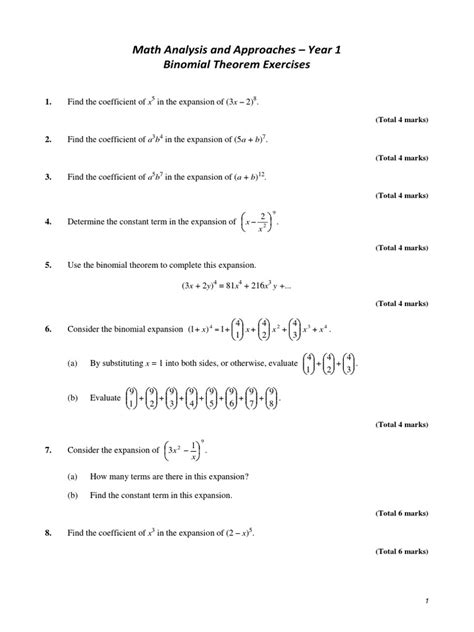 Ib Math Aa Sl Binomial Theorem Pdf Mathematical Analysis Numerical Analysis