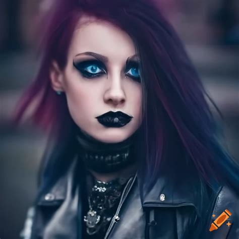 Portrait Of A Goth Girl With Piercing Blue Eyes