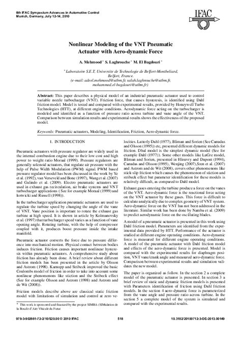 Pdf Nonlinear Modeling Of The Vnt Pneumatic Actuator With Aero Dynamic Force Adeel Mehmood