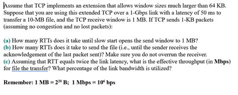 Solved Assume That TCP Implements An Extension That Allows Chegg Com