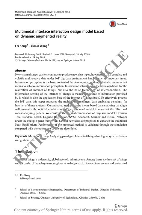 Multimodal Interface Interaction Design Model Based On Dynamic Augmented Reality