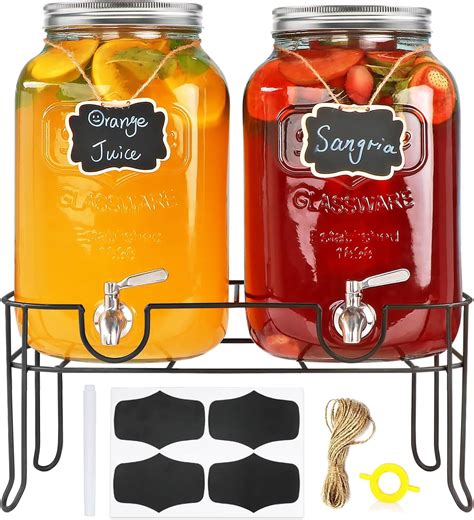 2 Gallon Drink Dispenserglass Water Dispenser With Silver Lid And Stainless Steel Faucetblack