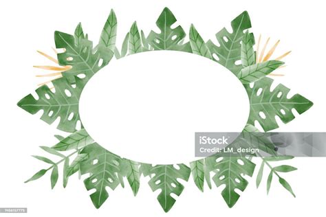 열대 나뭇잎 원형 프레임 수채화와 마른 손바닥 정글은 프레임을 나뭇잎 몬스 테라 야자 잎 흰색 배경에 격리된 손으로 그린 그림 웨딩 엽서 클립 아트 로고 요소 0명에 대한