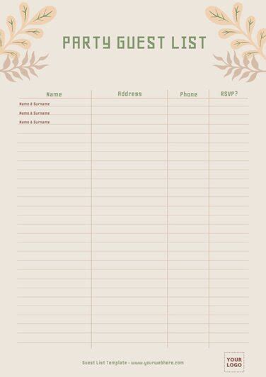 Free Guest List Templates To Customize