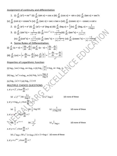 Assignment Of Continuity And Differentiation 122425 Pdf