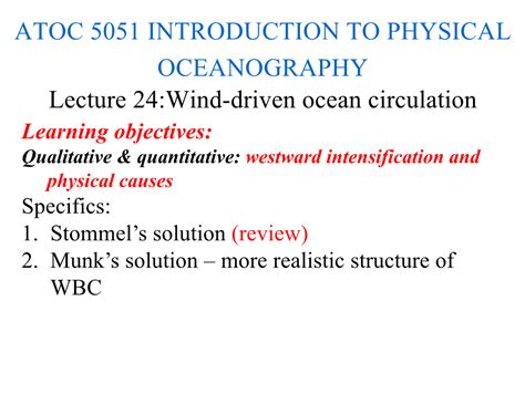 Lecture 24wind Driven Ocean Circulation Learning Objectives