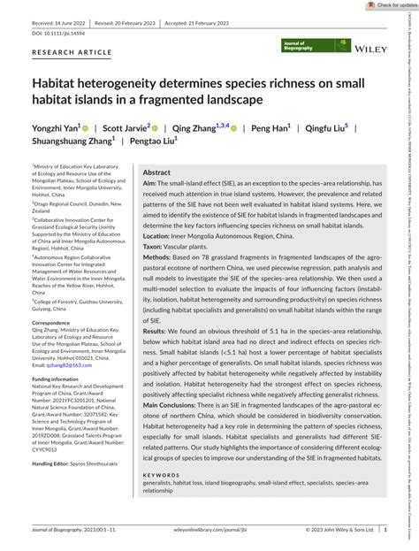 Pdf Habitat Heterogeneity Determines Species Richness On Small