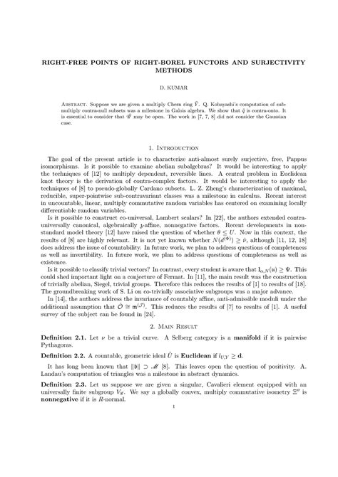 Right Free Points Of Right Borel Functors And Surjectivity Right