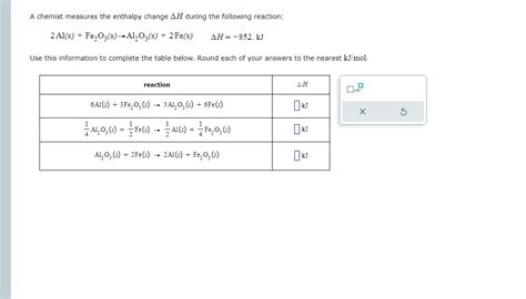 Solved A chemist measures the enthalpy change ΔH during the Chegg