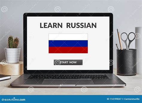Learn Russian Concept on Laptop Screen on Modern Desk Stock Image ...
