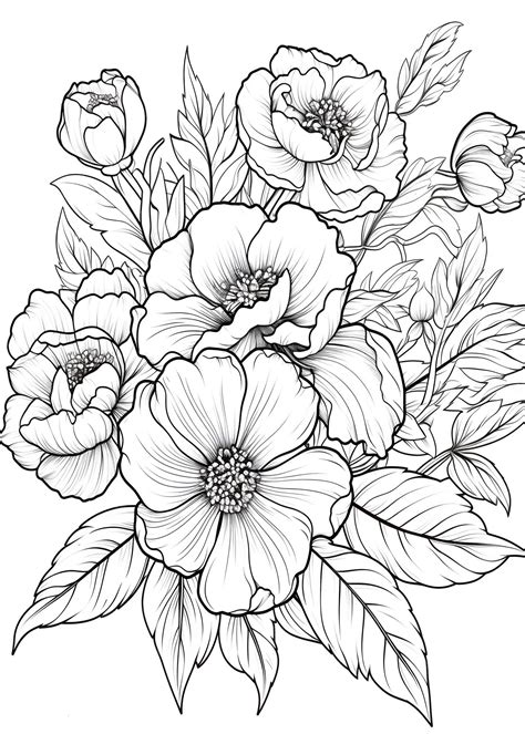 꽃색 페이지 잎이 있는 꽃의 어리 손으로 그린 꽃 그림 꽃 색채 페이지 인공지능 생성 프리미엄 사진