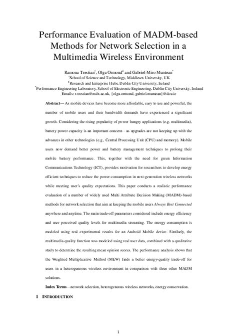 Pdf Performance Evaluation Of Madm Based Methods For Network