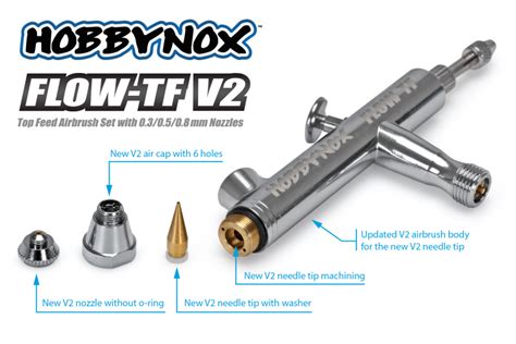 flow tf v2 airbrush top feed 0 3 0 5 0 8mm 2 5 13cc 1 8m hose