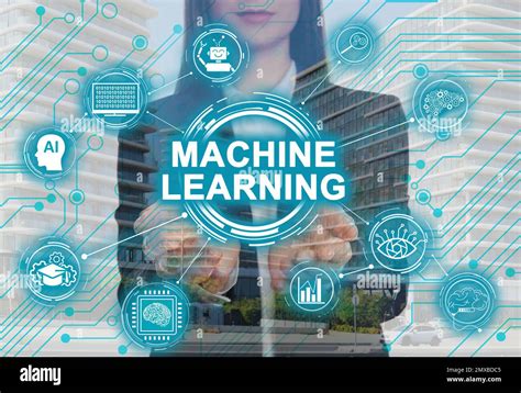 Woman Demonstrating Machine Learning Model With Linked Icons And