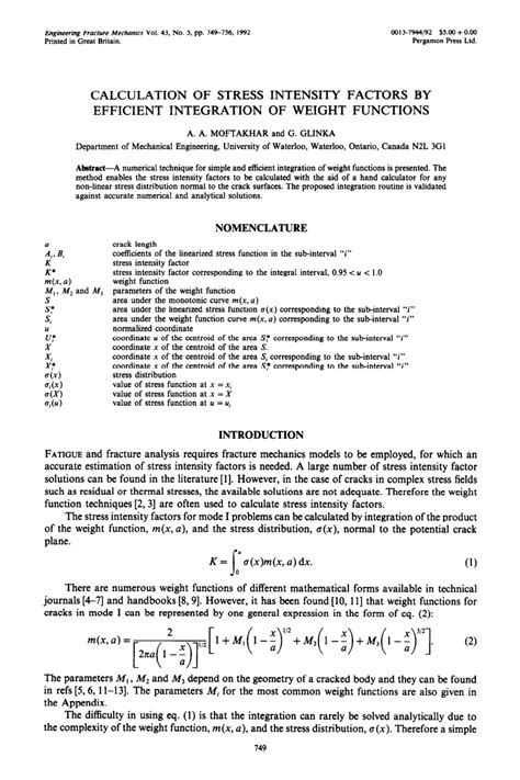 Pdf Calculation Of Stress Intensity Factors By Efficient Integration