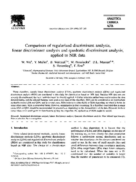 Pdf Comparison Of Regularized Discriminant Analysis Linear Discriminant Analysis And Quadratic