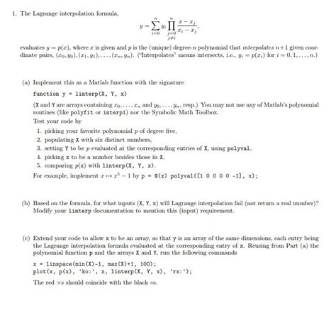 Solved The Lagrange Interpolation Formula Evaluates Y Chegg