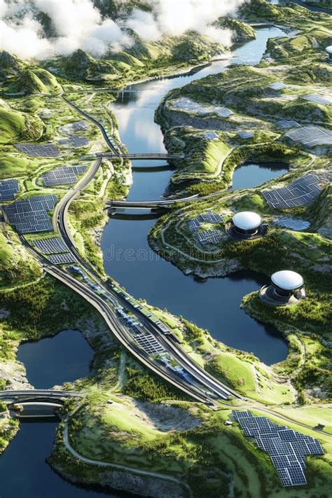 A Futuristic 3d Map Showcasing Gis Network Hubs For Renewable Energy Stock Illustration