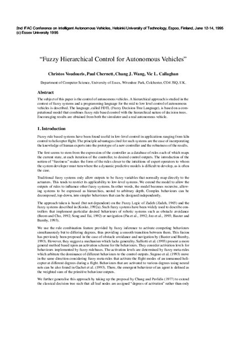Pdf Fuzzy Hierarchical Control For Autonomous Vehicles