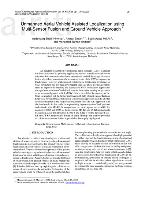 Pdf Unmanned Aerial Vehicle Assisted Localization Using Multi Sensor Fusion And Ground Vehicle
