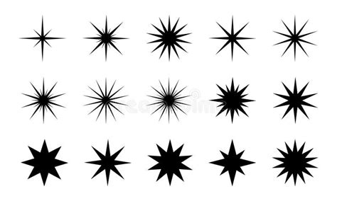 Black Stars Icons Sun Sparkle Twinkle Starburst Bling Stardust Signs Flash Flare Glare
