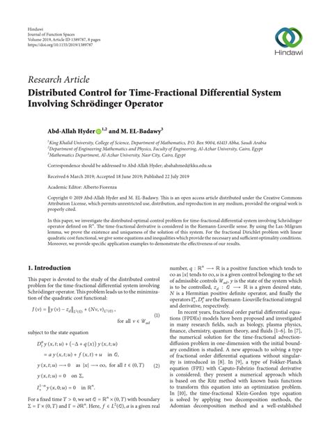 Pdf Distributed Control For Time Fractional Differential System