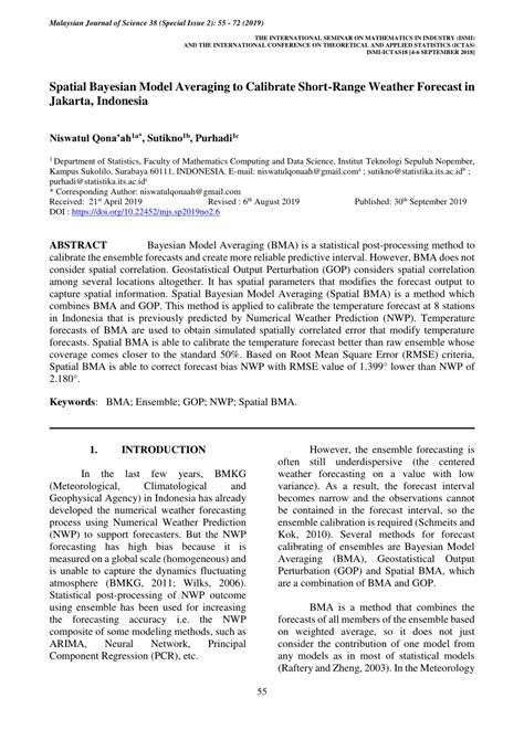 Pdf Spatial Bayesian Model Averaging To Calibrate Short Range Weather Forecast In Jakarta