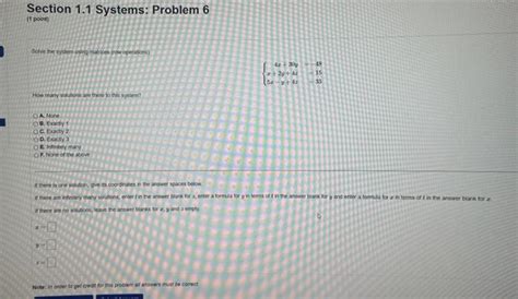 Solved Section 1 1 Systems Problem 6 1 Point Solve The