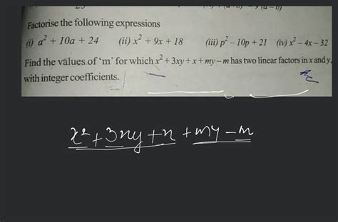 Factorise The Following Expressions I A2 10a 24 Ii X2 9x 18 Iii P2−