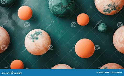 3d Render Of Multiple Spheres With Realistic Marble Texture Laying On A