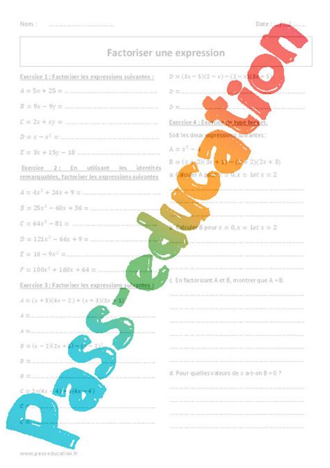Factoriser Une Expression Exercices Corrigés 3eme Secondaire