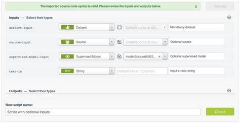 how to configure optional inputs for whizzml scripts the official